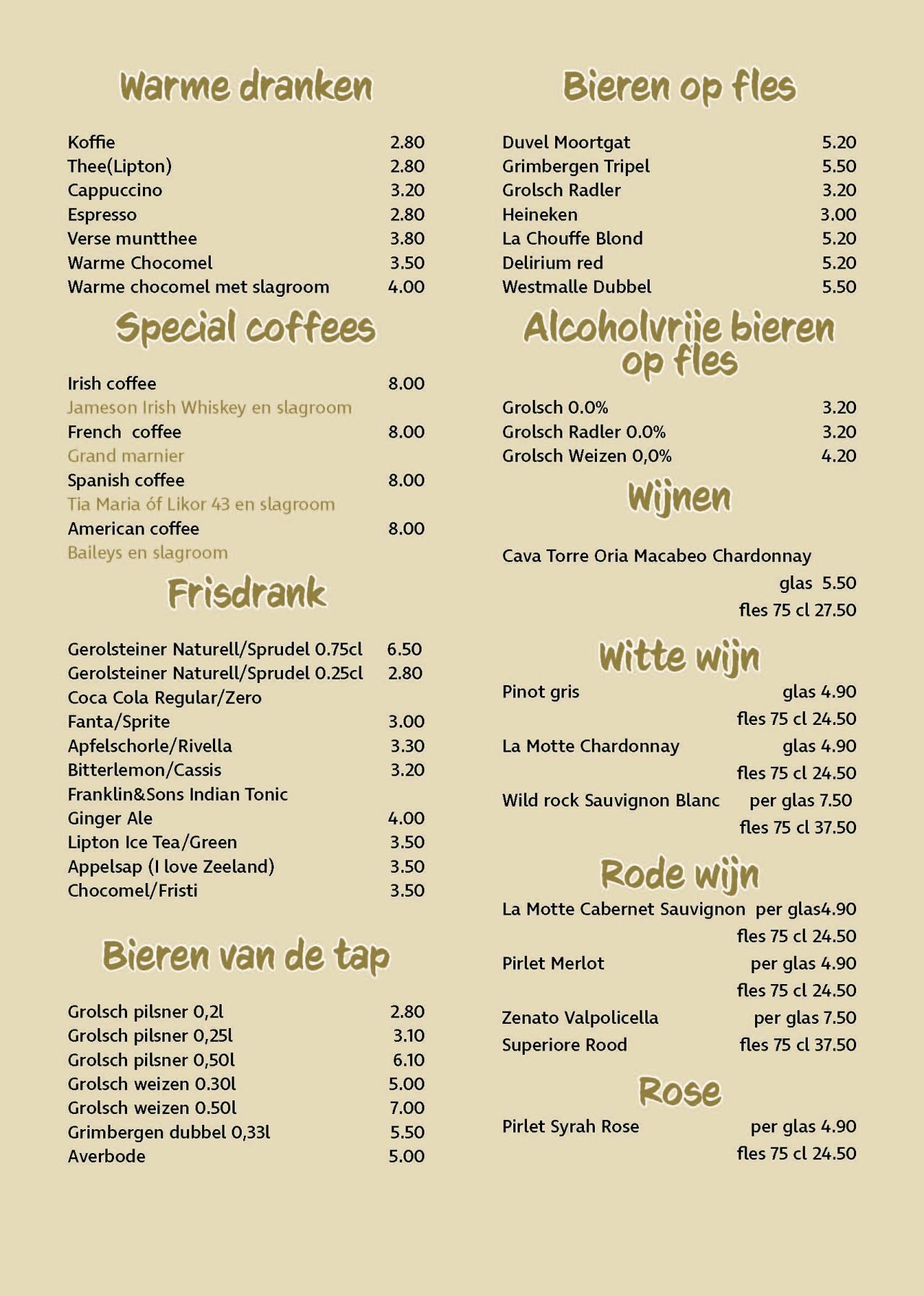 Drankenkaart | Bistro Bram | Oostkapelle